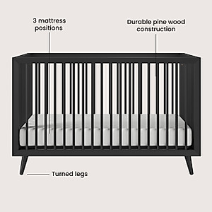 Child Craft Cranbrook 4-in-1 Convertible Crib, Baby Crib Converts to Day Bed, Toddler Bed and Full Size Bed, 3 Adjustable Mattress Positions, Non-Toxic, Baby Safe Finish (Ebony)