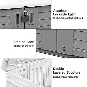 EAST OAK Outdoor Storage Shed, Waterproof Resin Tool Shed with Double Doors and Padlock, 34Cu.ft Horizontal Outdoor Storage Cabinet for Garden, Patio, Backyard, 4×2.5×3.4 FT