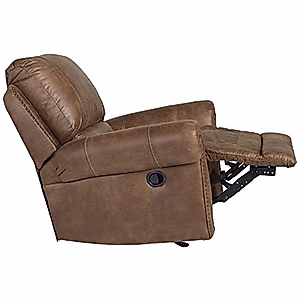 Signature Design by Ashley Larkinhurst Faux Leather Manual Rocker Recliner with Nailhead Trim, Brown