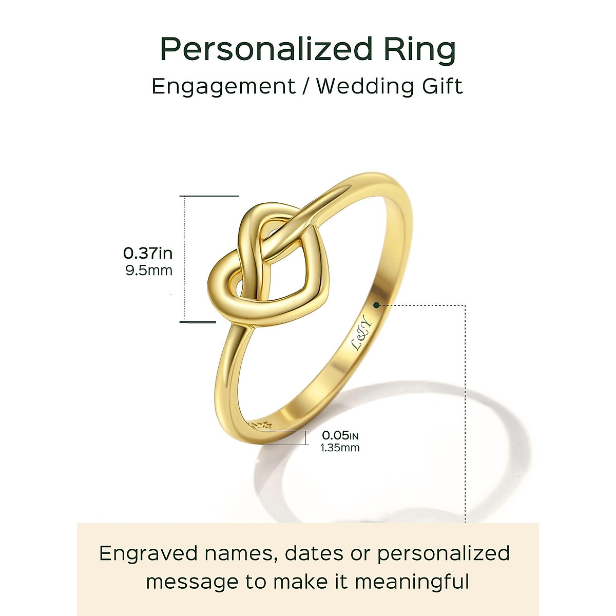 ChicSilver Gold Ring for Women Simple Gold Plated Sterling Silver Love Knot Ring Knot Heart Gifts for Mom Jewelry - Size 6