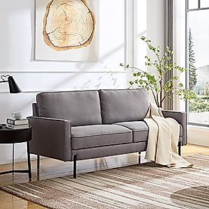Snowhill 57in Modern Linen Loveseat, Minimalist Style Upholstered Couch for Living Room, Small Space Apartment, Office, Bedroom (Light Gray, Sofa)
