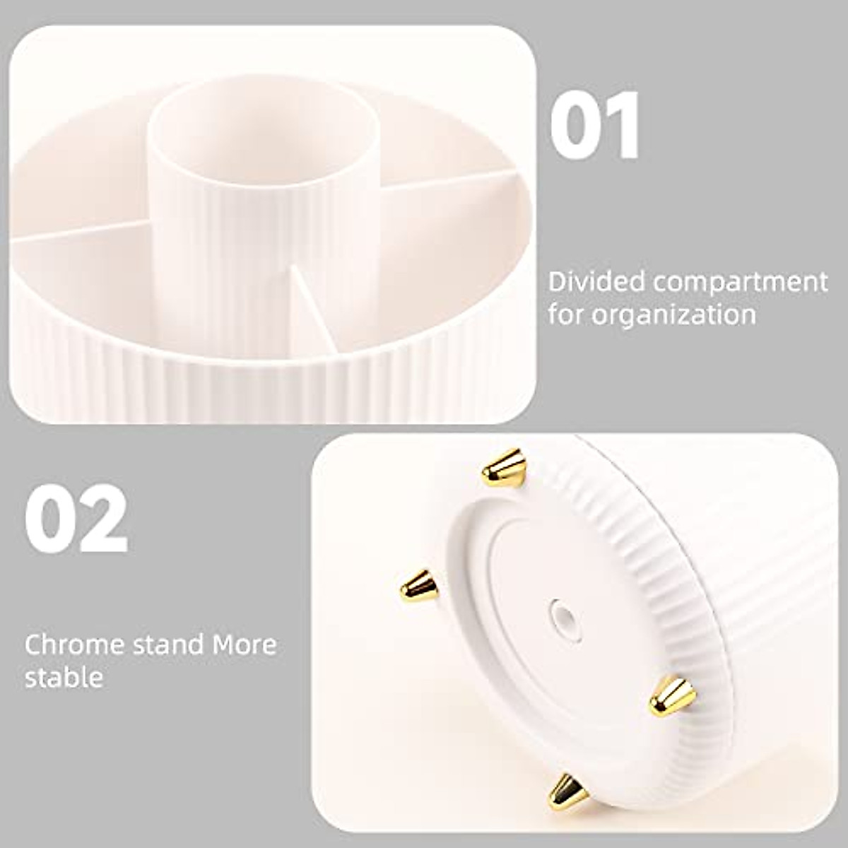 LEICURACE 360 Rotating Makeup Organizer Desktop Lazy Susan Cosmetic Desk Storage Container Makeup Brush Holder for Eyeshadow Brush Lipstick Holder Pen Holder(White)