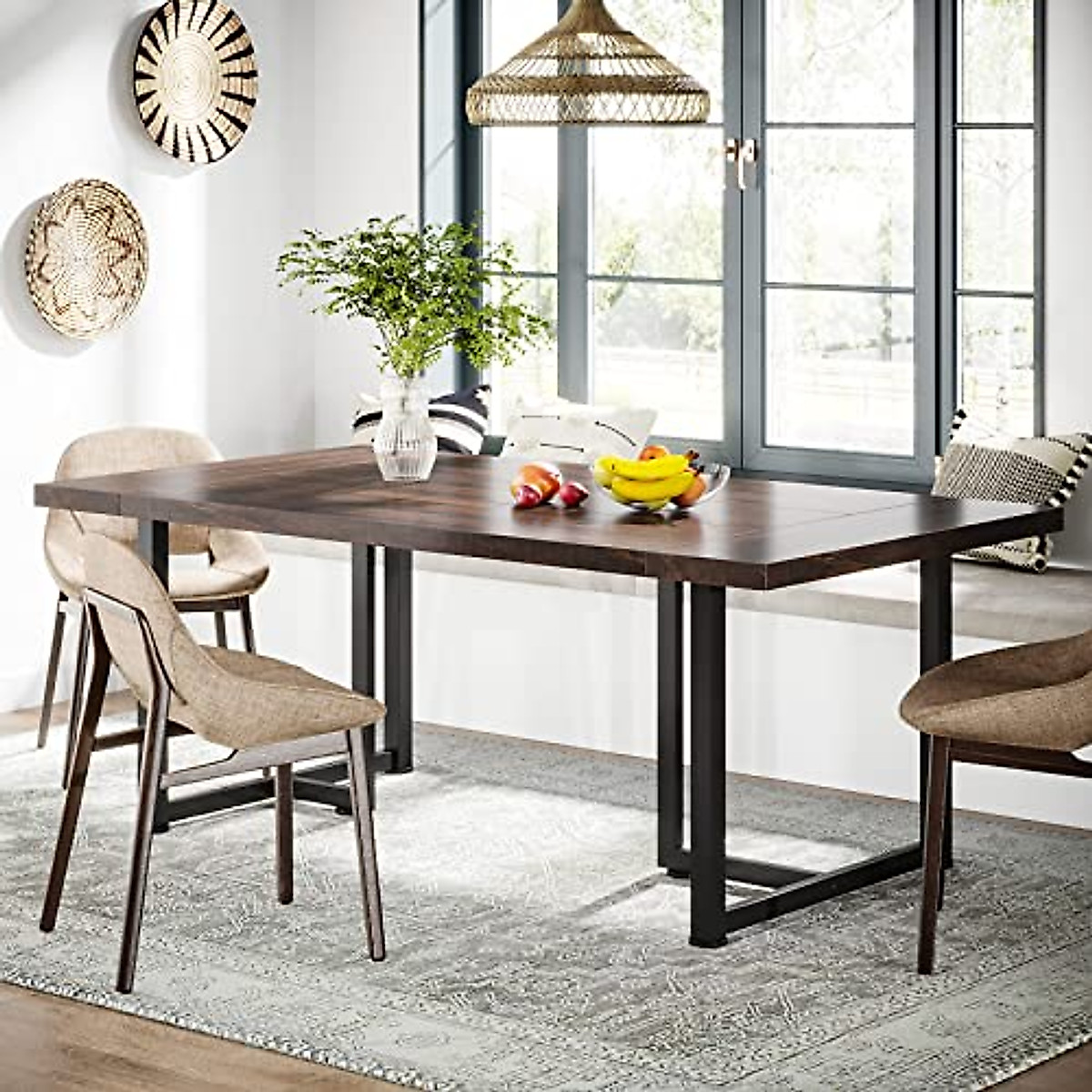 Tribesigns Dining Table Kitchen Table for 6,Farmhouse Kitchen Table for Dining Room, Industrial Rectangular Table with Steel Legs Metal Frame, Kitchen, Home Furniture (Brown)