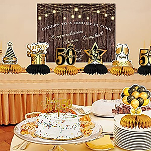 50th Birthday Centerpieces for Tables, Black Gold Happy 50th Birthday Honeycomb Table Decorations with Cake Topper, 50th Birthday Table Centerpiece for Men Women Cheers to 50 Years Party Table Sign