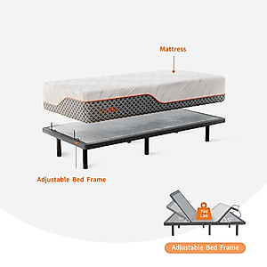 ESHINE 14" Hybrid Mattress Twin XL + Adjustable Bed Frame - Luxury Gel Memory Foam, Upholstered Bed Frames with Massage, USB, Under Bed Night Light, Head and Foot Incline, Split King