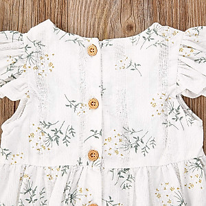 Newborn Baby Girl Romper Floral Ruffle Sleeveless Jumpsuit Cotton Bodysuit with Headband Summer Clothes Outfit (A-White, 0-6m)