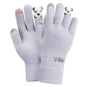 OhMill Touch Screen Cute Knitting Soft Gloves Lovely Panda Gloves for Cold Winter Windproof Cycling Hiking Running Gloves (Grey)