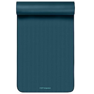 Retrospec Solana Yoga Mat 1" Thick w/Nylon Strap for Men & Women - Non Slip Exercise Mat for Home Yoga, Pilates, Stretching, Floor & Fitness Workouts - Ocean Blue