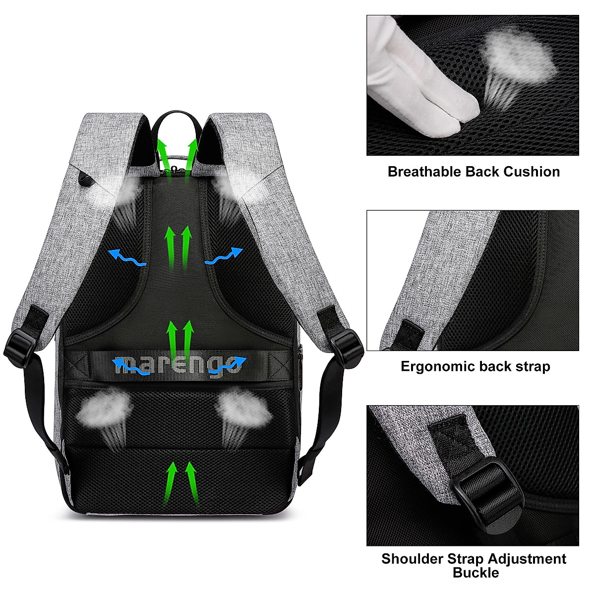 Marengo Smart Safe Business Travel Backpack with USB Charger Ebags for Men Women Office Work Mochilas Para Waterproof, Anti-Theft, Airline Approved, Fits 15.6" Laptops,Multi Compartment Backpack,Gray