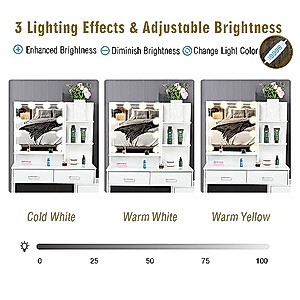 Caulitar Vanity Desk with Mirror and Lights, White Makeup Vanity Set with 5 Drawers, Girls Vanity Table for Bedroom