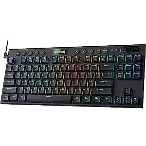 Redragon K622 Horus TKL RGB Mechanical Keyboard, Ultra-Thin Designed Wired Gaming Keyboard w/Low Profile Keycaps, Dedicated Media Control & Clicky Blue Switch, Pro Software Supported