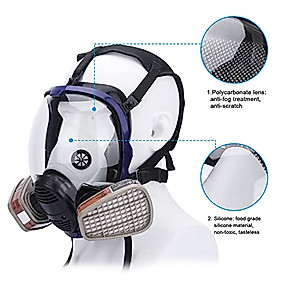 Generies FNWD 17 in 1 Full Face Respirator,Reusable Protective Face Cover with Adjustable Strap Widely Used in Organic Gas,Anti-Dust,Paint Sprayer,Chemical,Woodworking (Eye Protection)