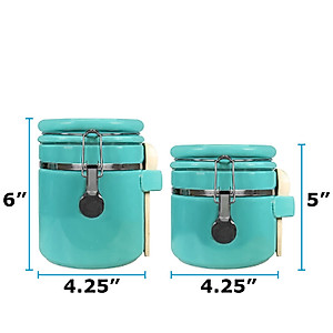 Blue Donuts 4-Piece Canister Sets for Kitchen Counter - Ceramic Airtight Food Storage Containers, Kitchen Canisters with 4 Wooden Spoons, Set of 4-45 Oz, 40 Oz, 33 Oz, 25 Oz, Turquoise