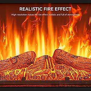 DWVO 23 Inches Electric Fireplace Insert, Recessed Fireplace Heater with Remote Control, Adjustable Temperature, 6H Timer, Adjustable Flame Brightness, 120V 1400W, Firewood