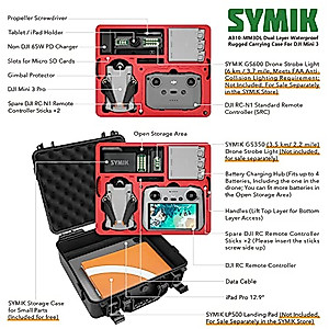 SYMIK A310-MM3DL Dual Layer Waterproof Hard Carrying Case for DJI Mini 3 Pro Drone/Fly More Combo with DJI RC or RC-N1 Remote; Fits Tablet Holder, Landing Pad, iPad; Rugged Professional Case