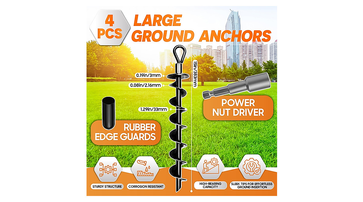 Heavy Duty Ground Anchors with Power Nut Driver for Outdoor Use