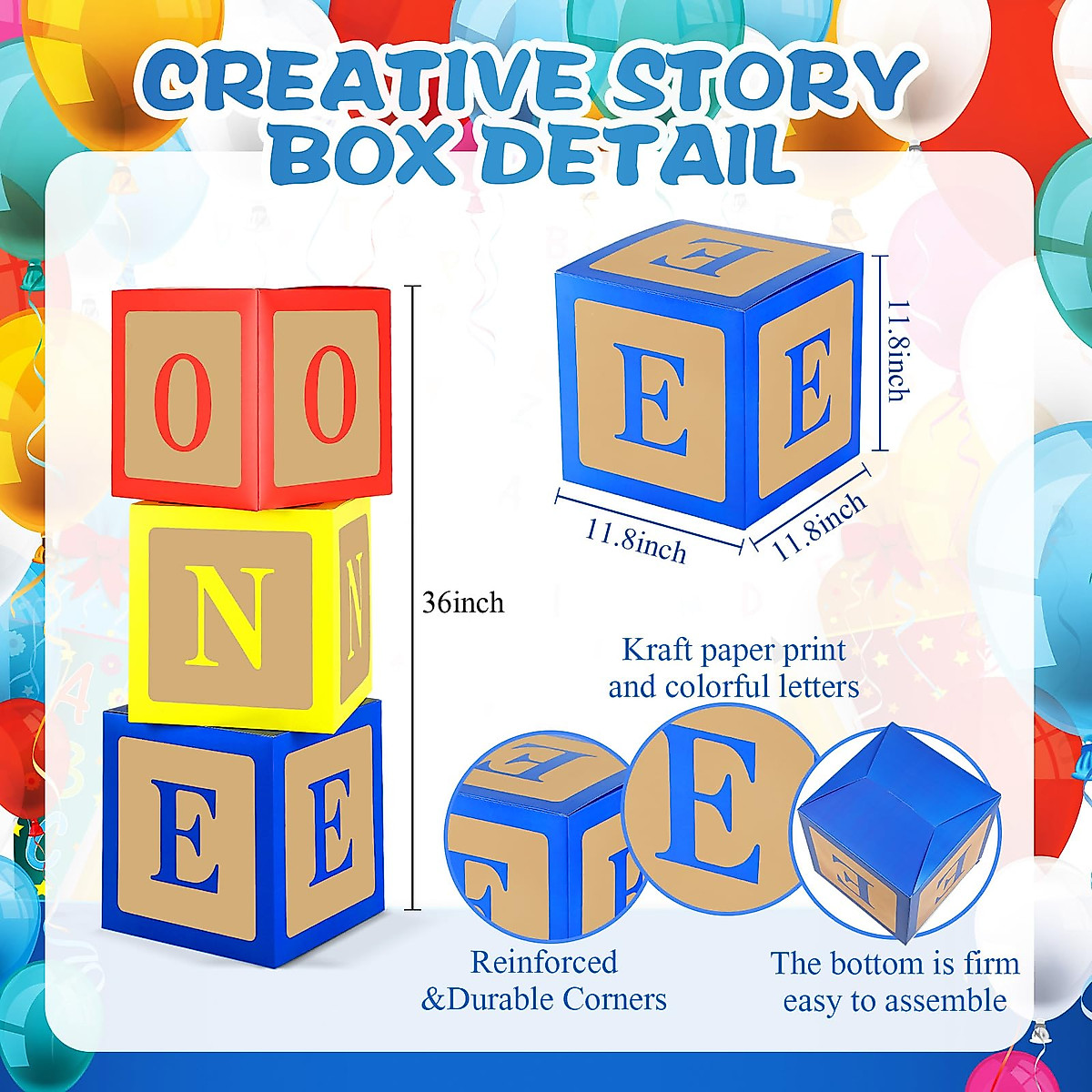 Zhanmai 3 Pcs Toy Inspire Story Party Decorations ONE Balloon Boxes for Toy Theme 1st Birthday Party Decorations Party Balloon Boxes for Toy Inspire First Birthday Baby Shower Party Supplies