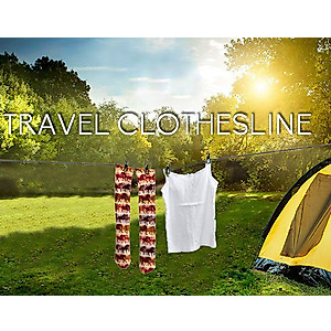 Home-X Portable Travel Bungee Clothesline 10pcs Clothespin, Travel Elastic Clothesline Camping Clothes Lines Adjustable Clothes Rope Portable Clothesline with Clips for Outdoor Wind-Proof Clothesline
