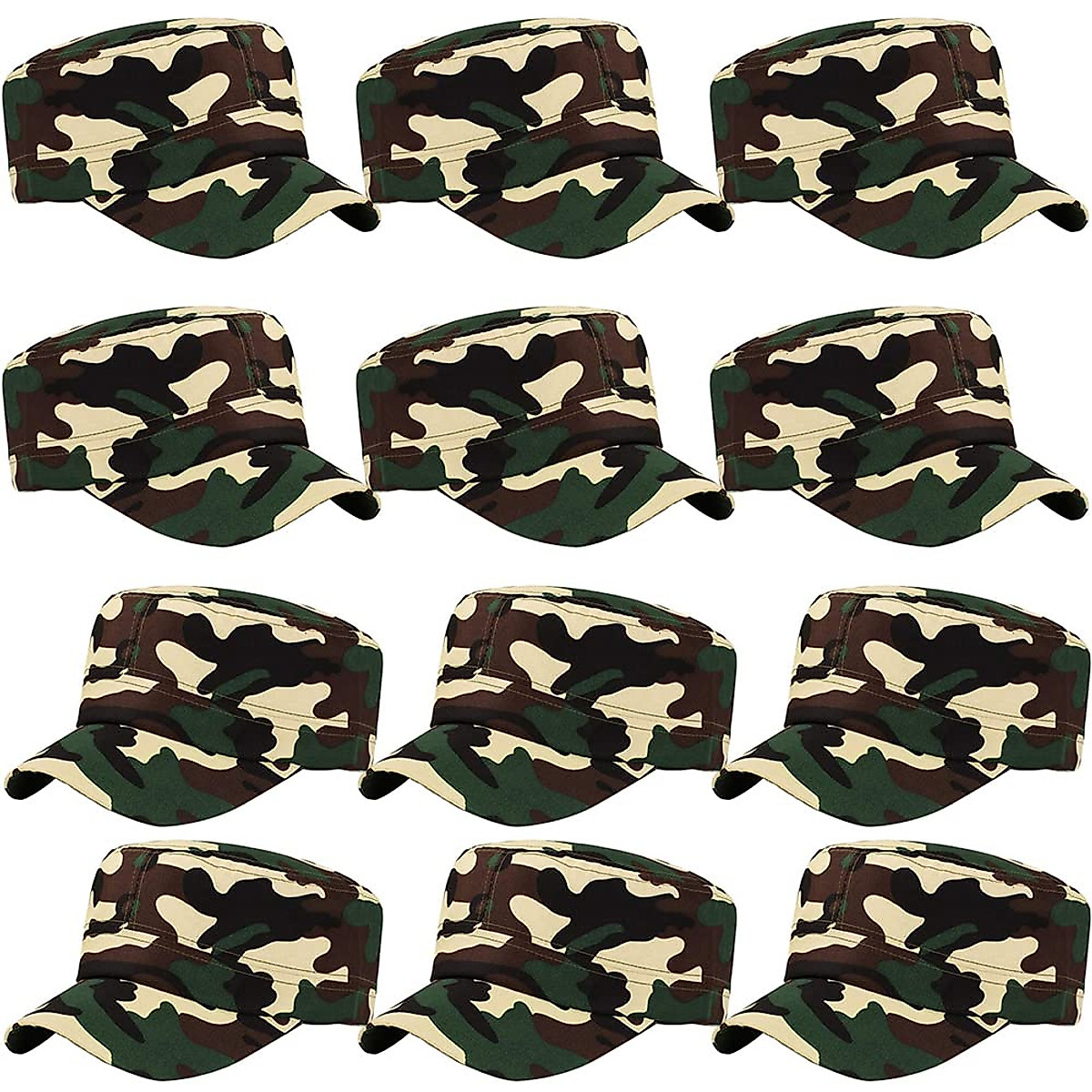 ZffXH Army Party Favor Hats For Kids Adults, 12 Pack Camo Caps, Costume Bulk Helmet For Decorations Military Retirement