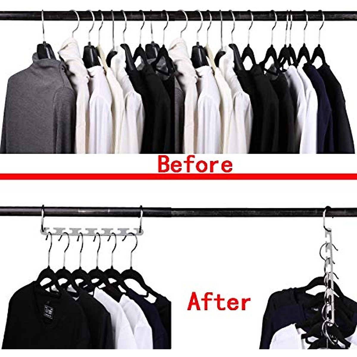 Dusdombr 6Pc Space Saving Hangers, Multi-Purpose Metal Magic Hangers Cascading Hanger Hook Design Metal Hangers for Organizing Wardrobe Clothing Hanger