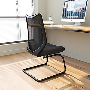 FYLICA Office Chairs No Wheels Conference Room Chair Breathable Mesh Upgraded Cushion and Sled Base, Mid Back Reception Chair No Armrests (1, Black)