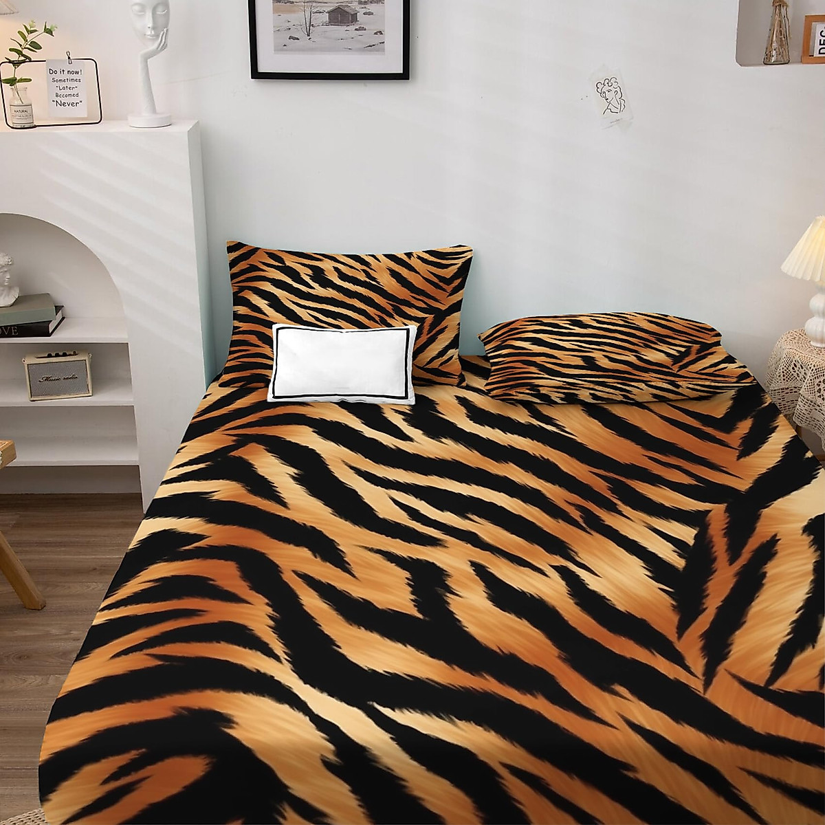 Tiger Print Sheets Full Size Sheet Sets - Animal Print Bed Sheets, Soft Microfiber & Deep Pocket & Wrinkle Free Patterned Bedding Sheets & Pillowcases, 1 Fitted Sheet, 1 Flat Sheet, 2 Pillow Cases