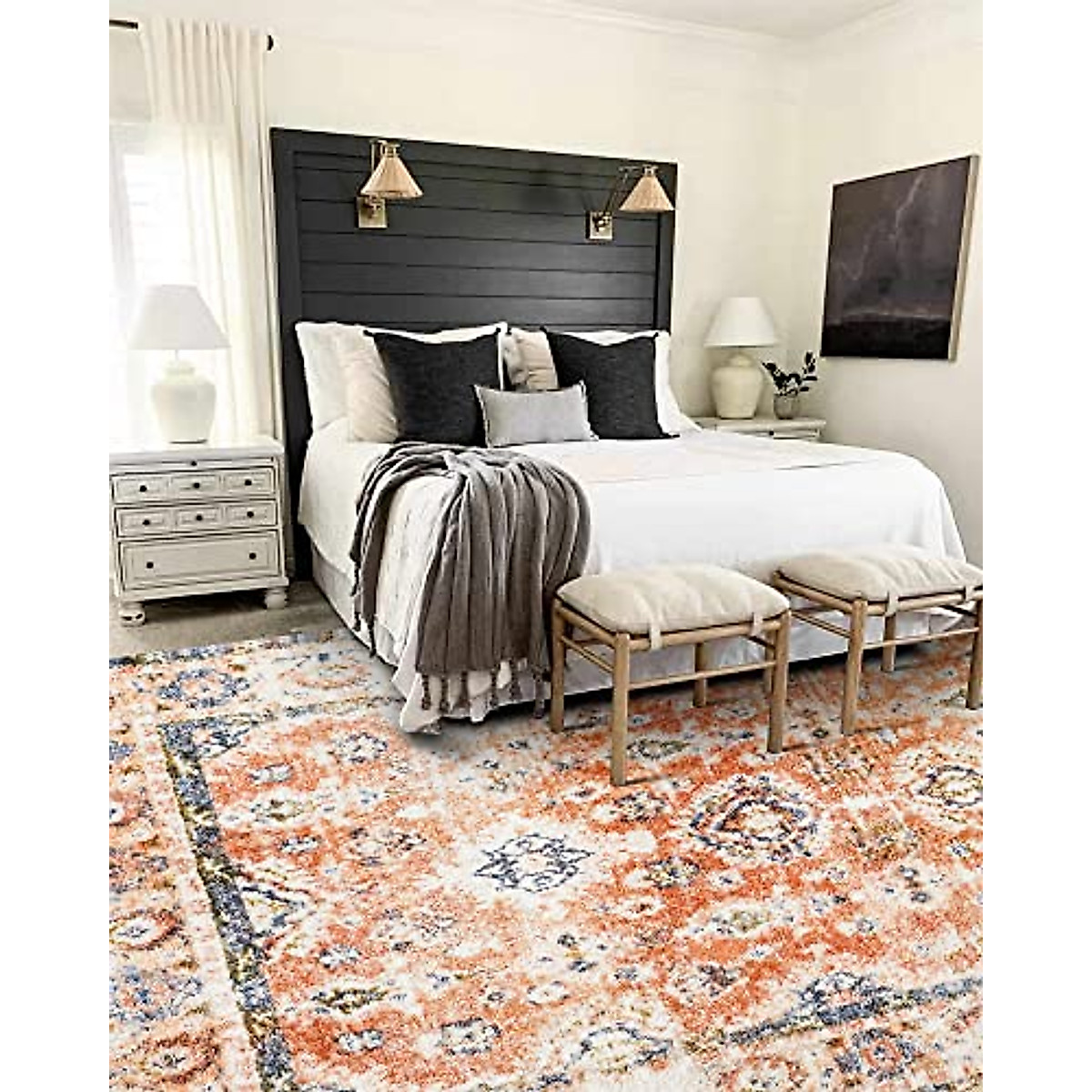 Vintage Tribal Area Rug Non Slip Machine Washable - 3x5 Distressed Persian Carpet Distressed Farmhouse Accent Throw Rugs for Kitchen Bedroom Entryway Indoor Living Room, Soft Faux Fur Low Pile Design