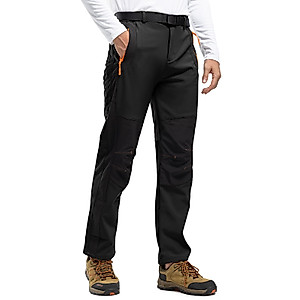 Rdruko Men's Snow Ski Pants Waterproof Insulated Winter Outdoor Hiking Fleece Pants with Belt(Black,US M)