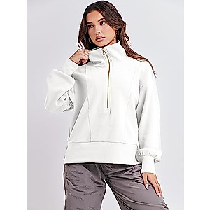 ANRABESS Women Sweatshirt Oversized Half Zip Hoodies Long Sleeve Cropped Fleece Comfy Quarter Zip Pullover Shirt Casual Ribbed Knit Sweater 2023 Fall Outfits Preppy Clothes Fashion Trendy 1050baise-S