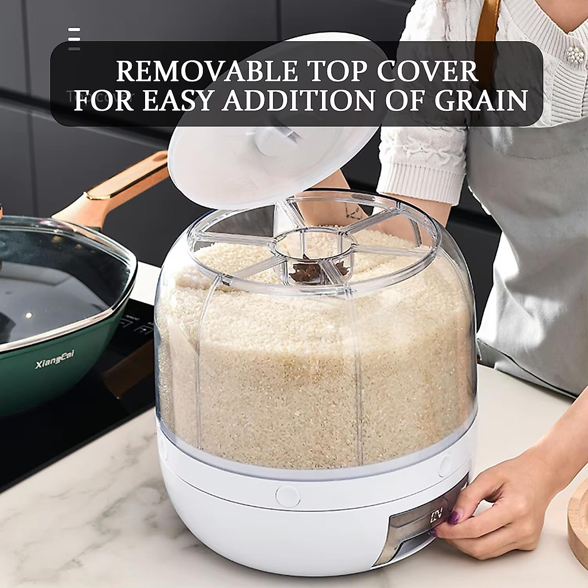 Rice Dispenser Kitchen Moisture-Proof 6-Grid Rotating Food Grain Dispenser Cereal Storage Box Rice Container Dispenser Min:10kg (10, Kilograms) Max:15kg (15 kilograms)