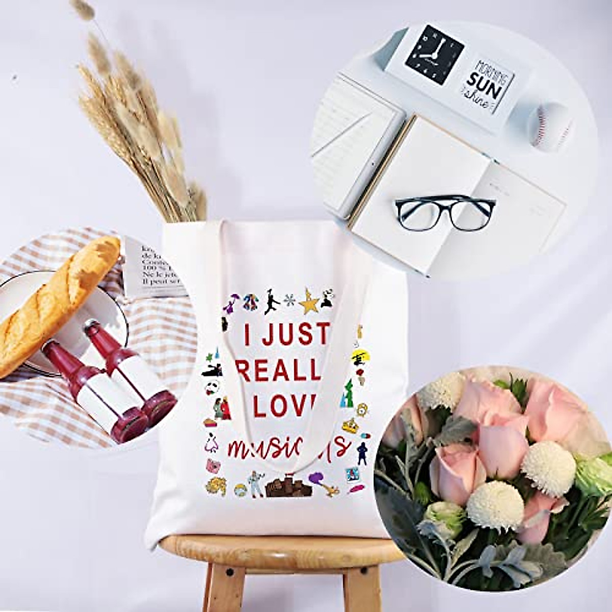 G2TUP Theatre Musical Lover Gift I Just Really Love Musicals Reusable Canvas Tote Bag Broadway Fan Gift Handbag (Love Musicals Handbag)