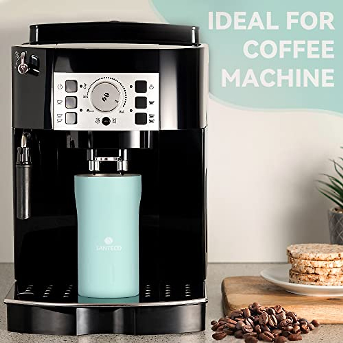 SANTECO Travel Coffee Mug 12 oz, Insulated Coffee Cups with Flip Lid, Stainless Steel Coffee Mugs Spill Proof, Double Wall Vacuum Tumblers, Reusable To Go Mug for Hot/Ice Coffee Tea - Green