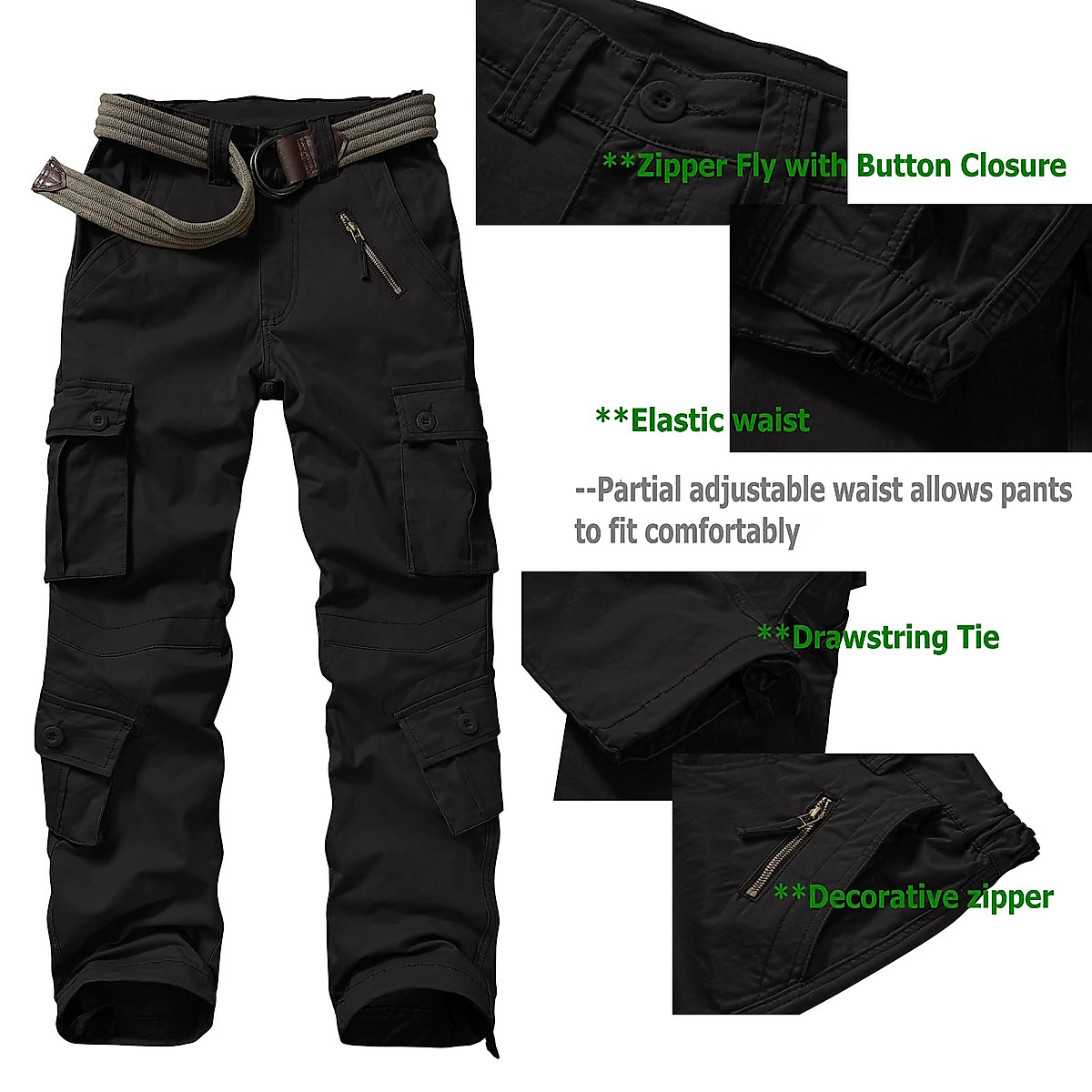 Women's Cotton Casual Military Army Cargo Combat Work Pants with 8 Pocket Black US 4