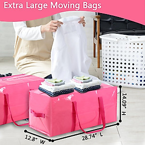 Extra Large Moving Bags with Strong Zippers and Handles Moving Supplies with lids, 8 Pack Heavy Duty Totes for Storage Bags for Space Saving, Fold Flat, Moving and Storing (8, Pink)
