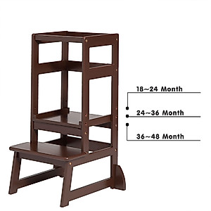 SDADI LT05E Mother's Helper Adjustable Height Kitchen Step Stool, Children Kids Toddlers Counter Level Learning Stool for Kitchen & Bathroom, Espresso