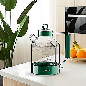 Electric Kettle, ASCOT Glass Electric Tea Kettle 1.6L 1500W Retro Tea Heater & Hot Water Boiler, No Plastic, BPA-Free, Cordless, with Auto Shut-Off and Boil-Dry Protection (Emerald Green)