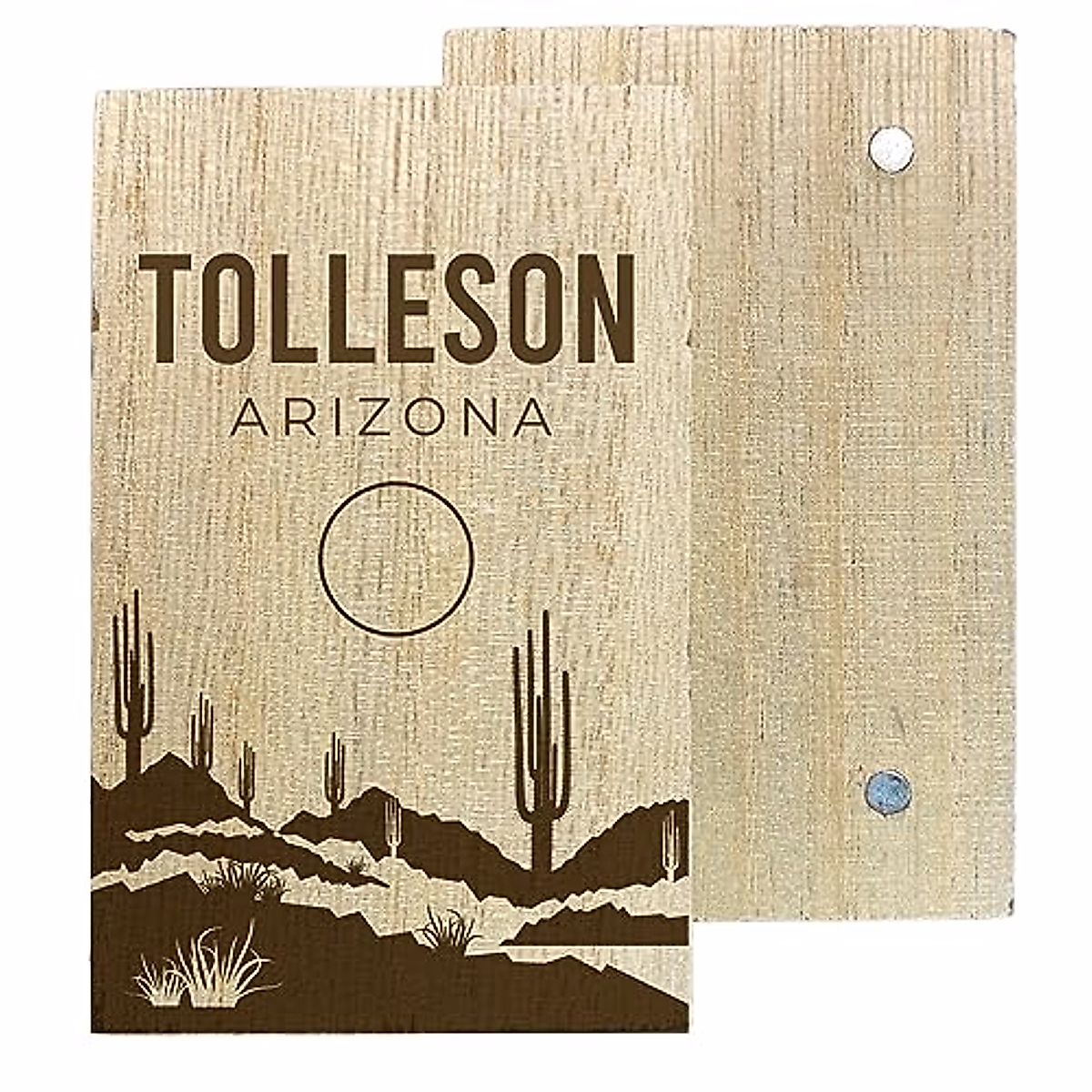 Tolleson Arizona Souvenir 2" x 3" Engraved Wooden Fridge Magnet Cactus Desert Design Single