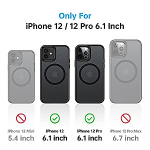 Meifigno Magnetic Case Designed for iPhone 12/iPhone 12 Pro Case 6.1 Inch, [Military Grade Protection & Compatible with MagSafe], Translucent Matte Back with Soft Silicone Edge, Black