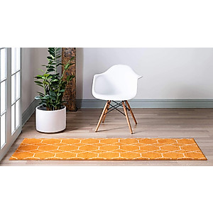 Unique Loom Trellis Frieze Collection Area Rug - Geometric (2' x 6' 1" Runner, Orange/ Ivory)