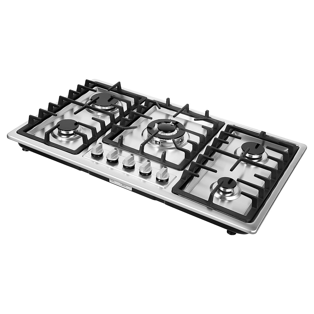 5 Burners Built in Gas Stovetop Cooker Gas Range Portable Stainless Steel Cooktop LPG/NG Dual Fuel Cast Iron Grate Gas Stove Kitchen Cooking Stove for Home RV Outdoor Apartment Silver(33.85x19.68Inch)