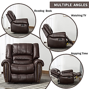 CANMOV Leather Recliner Chair, Classic and Traditional Manual Recliner Chair with Comfortable Arms and Back Single Sofa for Living Room, Brown