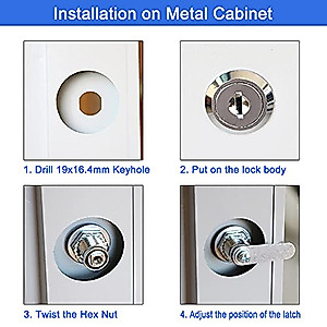 WOOCH Cabinet Cam Lock, 5/8 Inch Keyed Alike Cam Locks Secure File Drawer Door Mailbox Tool Box Dresser RV Cylinder Replacement Lock Hardware, Fits on 1/2" Max Panel Thickness (4 Pack)