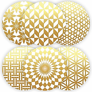 PARTH IMPEX Decorative Gold Stickers Envelope Seals - (Pack of 120) 2" Large Round Labels for Christmas Happy Holidays New Year Birthday Cards - Geometric Pattern