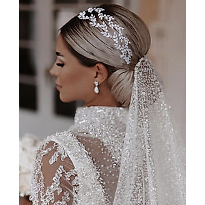 Jorsnovs Cubic Zirconia Double Layer Leaves Wedding Bride Headband Princess Bridal Zircon Tiaras Headwear for Women Prom Party Headpieces Hair Accessories