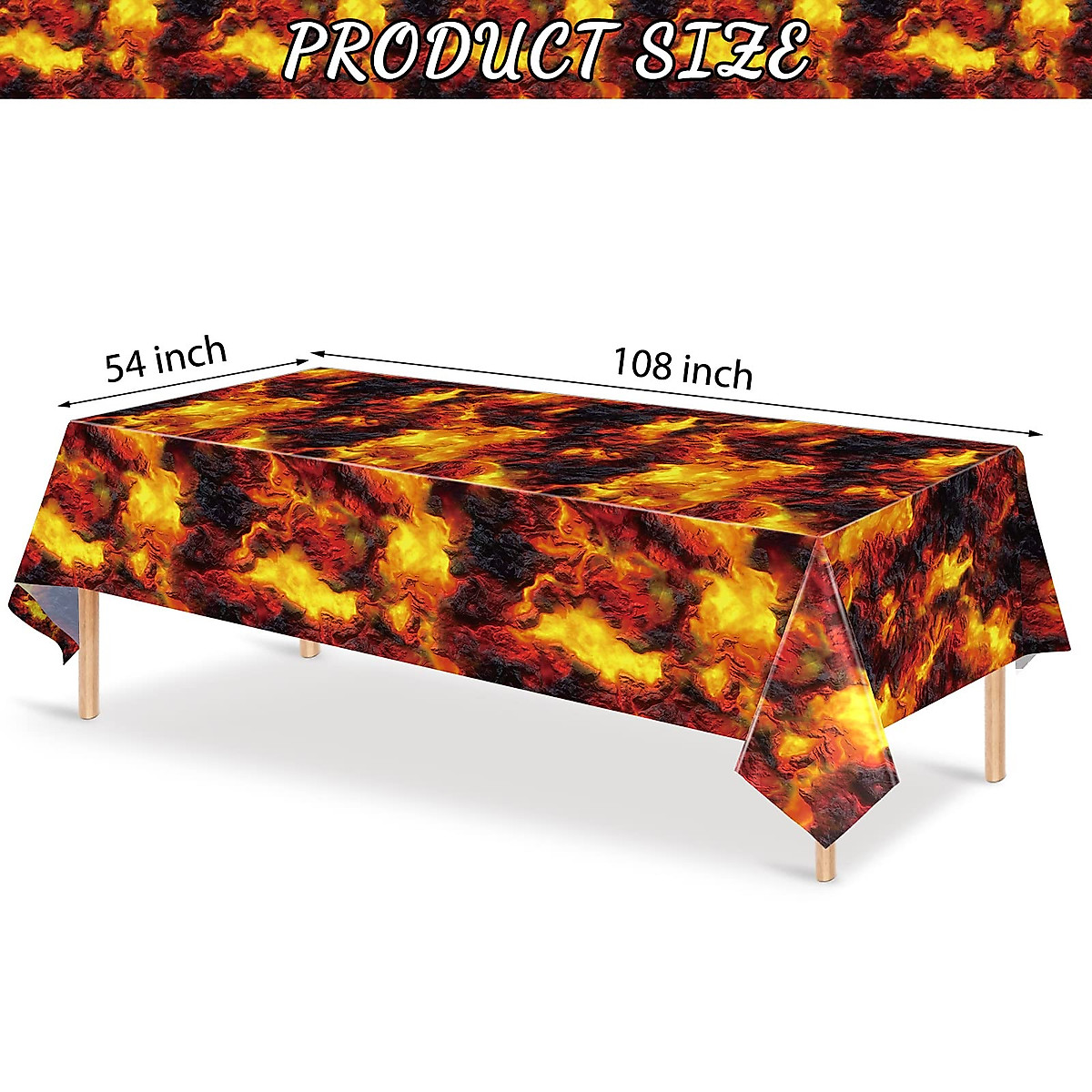 3 Pcs Lava Tablecloth Halloween Table Covers Dinosaur Tablecloth Flame Tablecloth Lava Party Supplies Volcano Tablecloth for Volcano Dinosaur Theme Party Halloween Lava Game Decor, 54 x 108 Inches