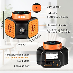 Jahy2Tech Mouse Repellent Ultrasonic Plug in Ultrasonic Pest Repeller 4-in-1 Mice Repellent Indoor Ultrasonic Mouse Repellent with Strobes Light Squirrel Repellent Indoor Attic Houses Garages Barns