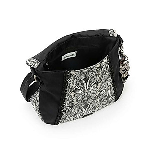 Sakroots Foldover Crossbody Bag in Cotton Canvas, Multifunctional Purse with Adjustable Strap & Zipper Pockets, Black & White Soulful Desert 2