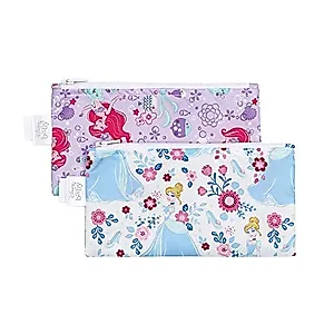 Bumkins Snack Bags, Reusable Fabric, Washable, Food Safe, BPA Free - Cinderella & Ariel (2-Pack)