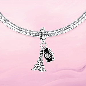 VALGACLS Eiffel Tower Camera Charms 925 Sterling Silver Charms for Bracelets Necklace Valentine's Day Mother's Day Jewelry Gift for Women