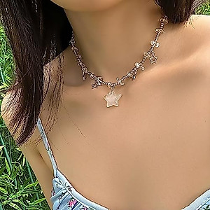 Azusa Sun Transparent Star Charms Pendant Choker Y2K Healing Crystal Necklace Summer Jewelry with Silver Chains for Teen Girls Women
